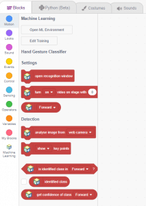 Hand Pose Classifier (ML) - Blocks, Python Functions, Projects | PictoBlox Extension