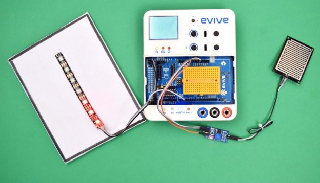 Interfacing a Raindrop Sensor with Evive to Control an RGB Strip