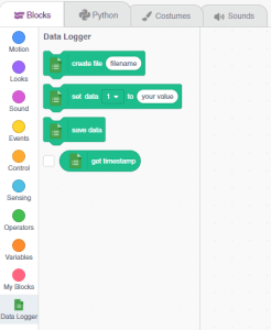 Data Logger - Blocks, Python Functions, Projects | PictoBlox Extension
