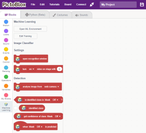 Image Classifier (ML) - Blocks, Python Functions, Projects | PictoBlox Extension