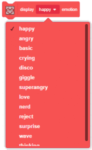 display () emotion - PictoBlox Block | Display (Quarky)