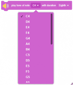 play tone of note () with duration () - PictoBlox Block | Speaker (Quarky)