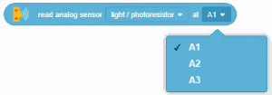 read analog sensor () at () - PictoBlox Block | Sensors (Quarky)