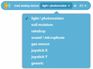 read analog sensor () at () - PictoBlox Block | Sensors (Quarky)