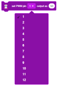 set PWM pin () output as () - PictoBlox Block | Quarky Expansion Board