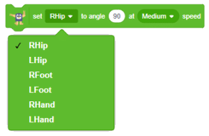 set () to angle () at () speed - PictoBlox Block | Humanoid (Quarky)