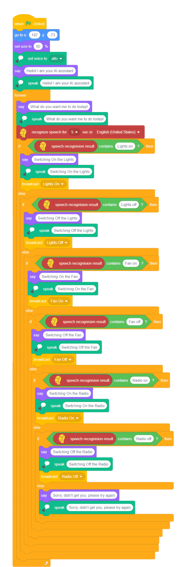 Control Home Appliances Using Speech Recognition in PictoBlox